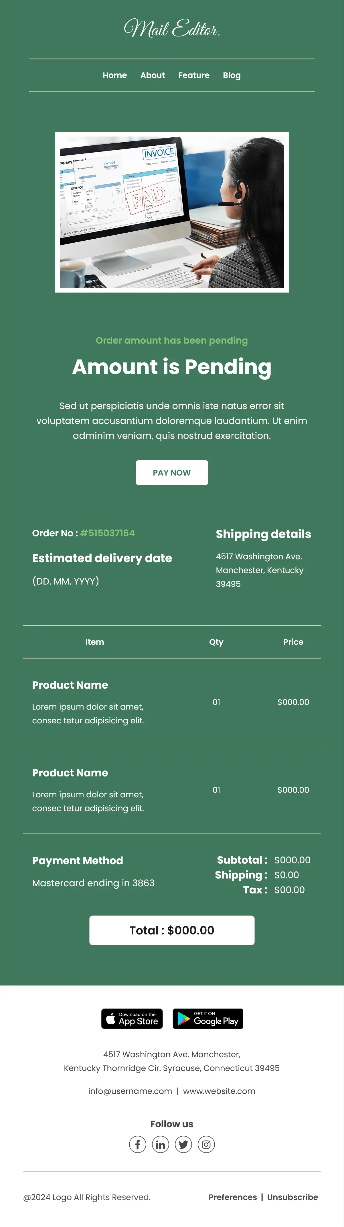 Pending Order Email Template | Newsletter